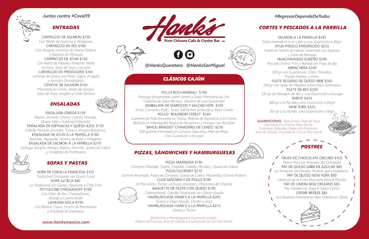 Carta del pub y bar Hank's San Miguel, San Miguel del Allende