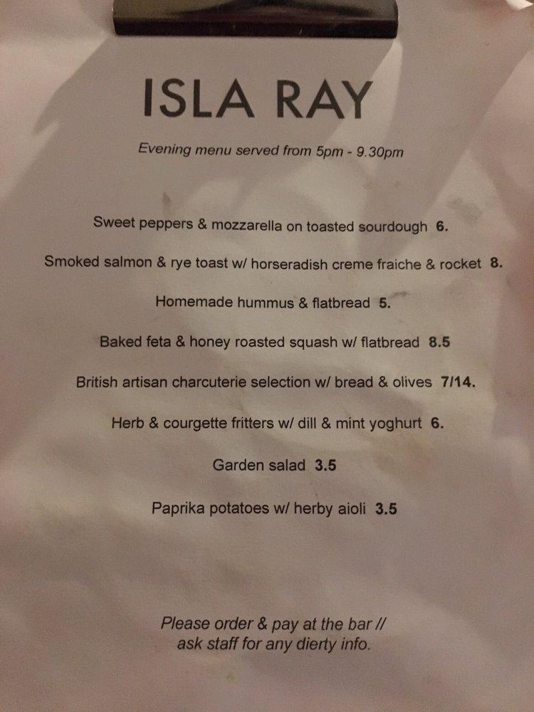 Menu at ISLA RAY pub & bar, London