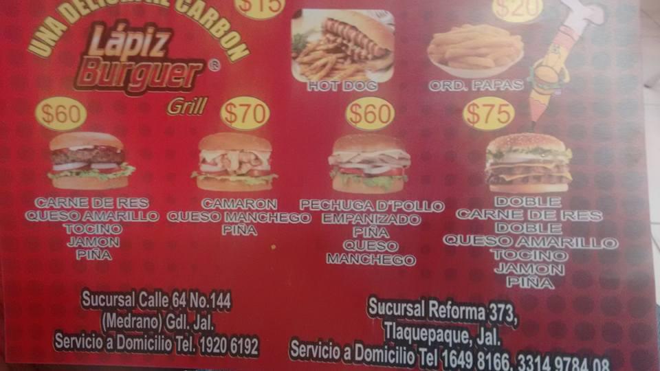 Menu at LAPIZ Burguer restaurant, Guadalajara
