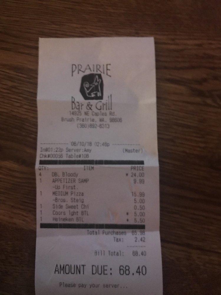 Menu at Prairie Tavern pub & bar, Brush Prairie