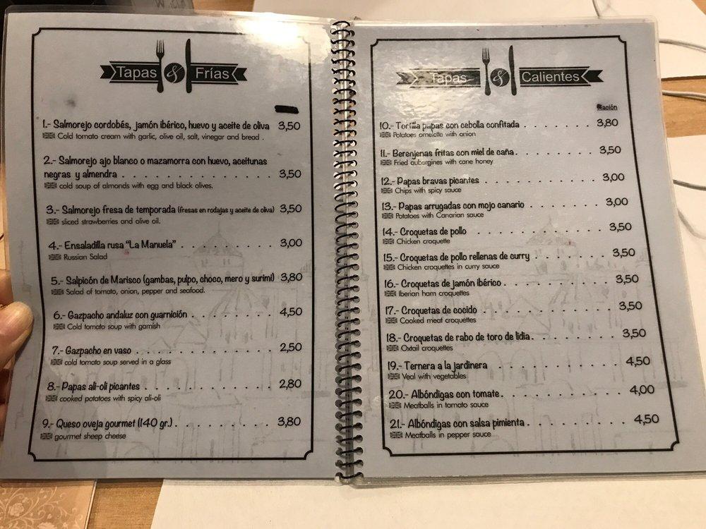 Menu at Taberna La Manuela pub & bar, Córdoba