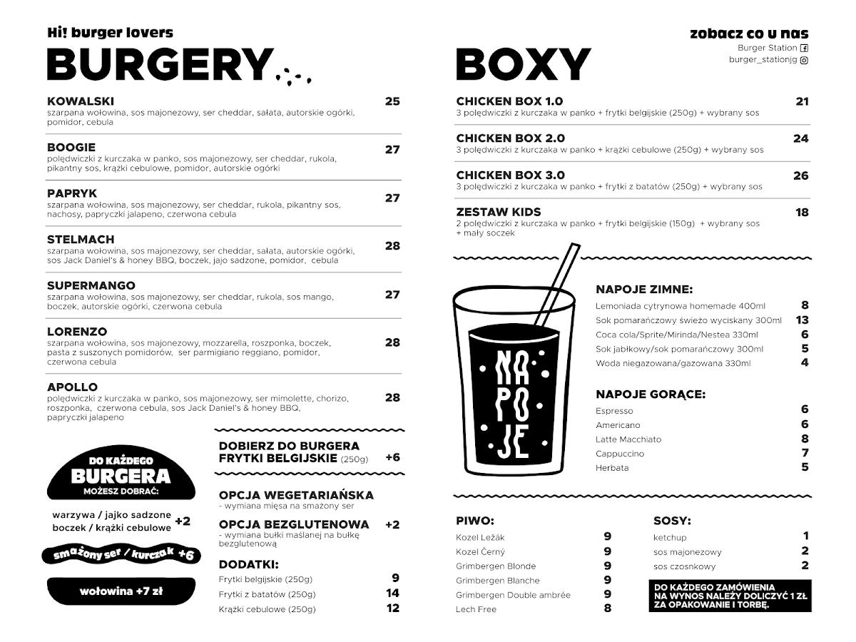 Menu at Burger Station restaurant, Jelenia Góra