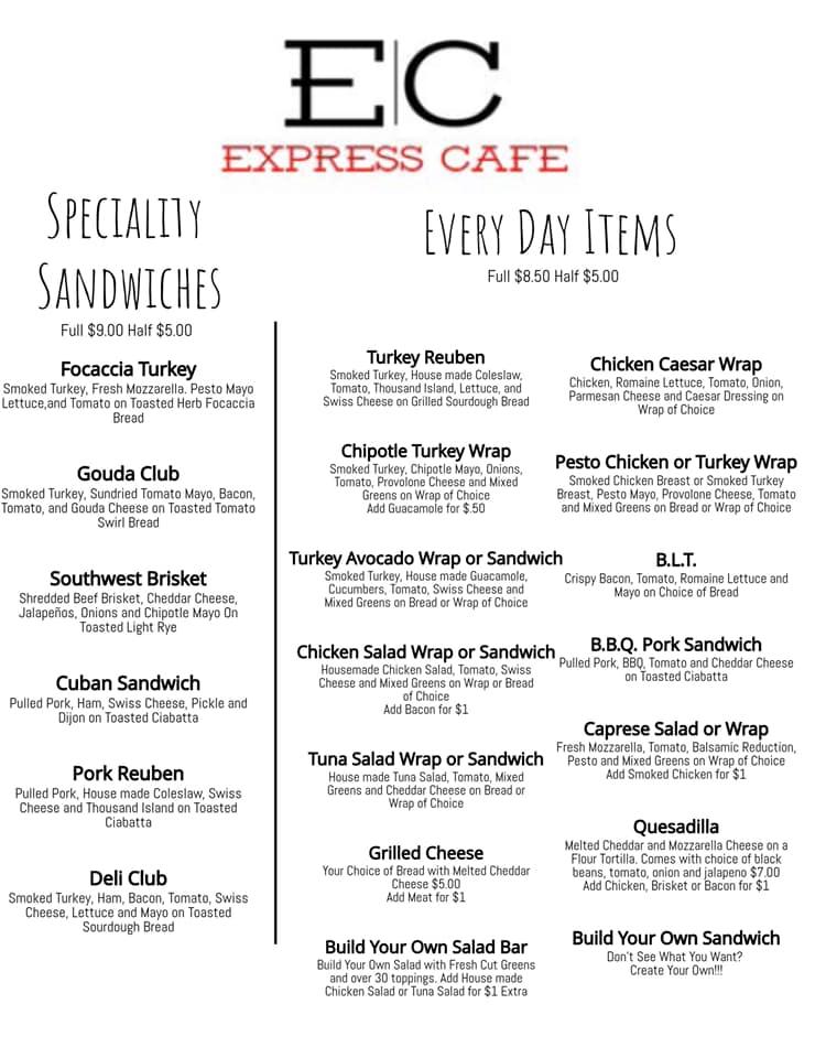 Menu at Express Cafe, Grand Rapids