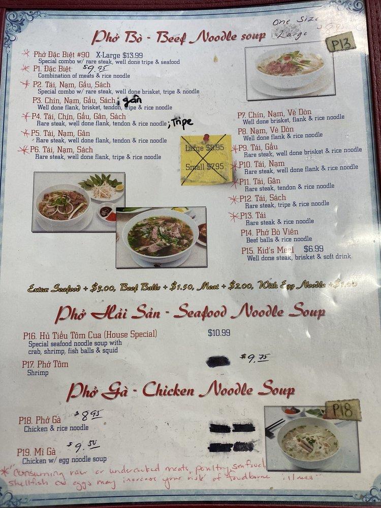 Menu at Pho 90 Vietnamese Restaurant, Las Vegas