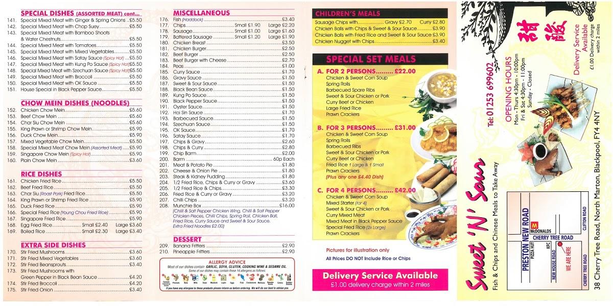 Menu at Sweet N Sour restaurant, Blackpool