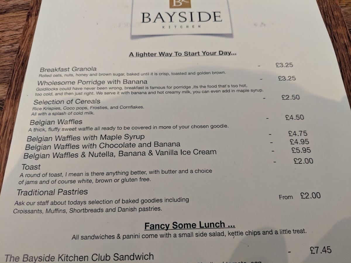 Menu at Bayside Kitchen restaurant, Filey