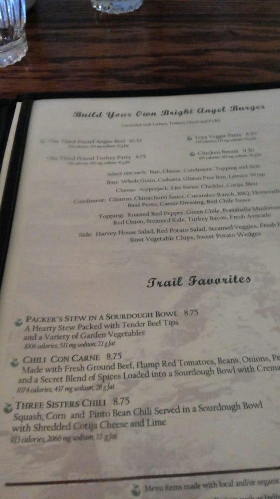 Menu at Bright Angel Restaurant, Grand Canyon Village