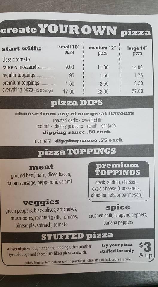 Menu at Canadian 2 For 1 Pizza Agassiz pizzeria, Agassiz