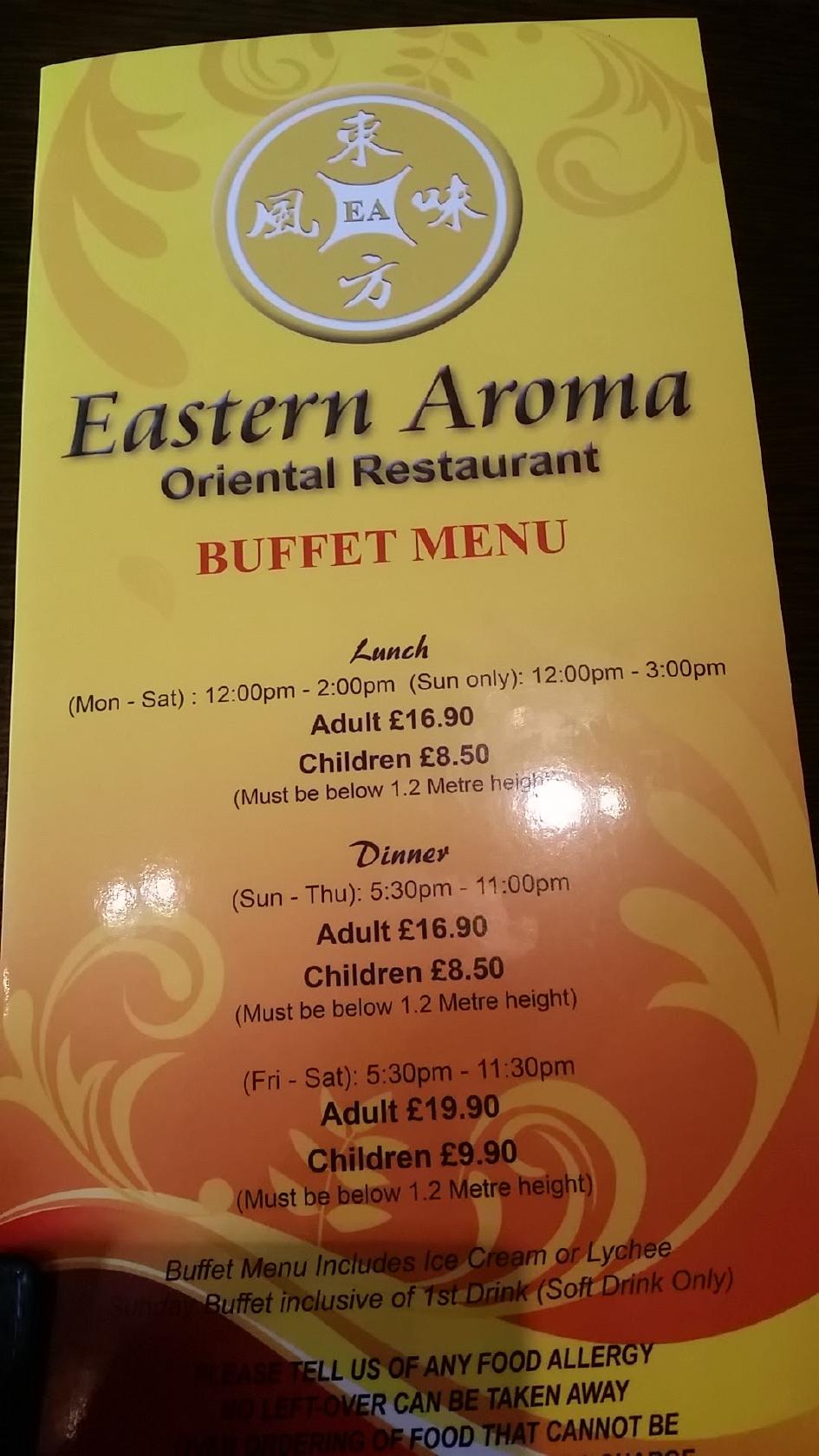 Menu at Eastern Aroma restaurant, Braintree