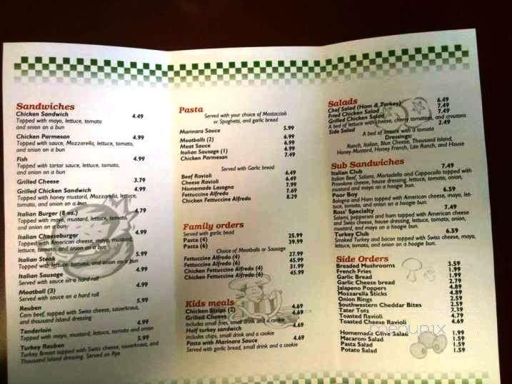 Menu at Giovanni's Italian Deli/Pasta restaurant, Gladstone