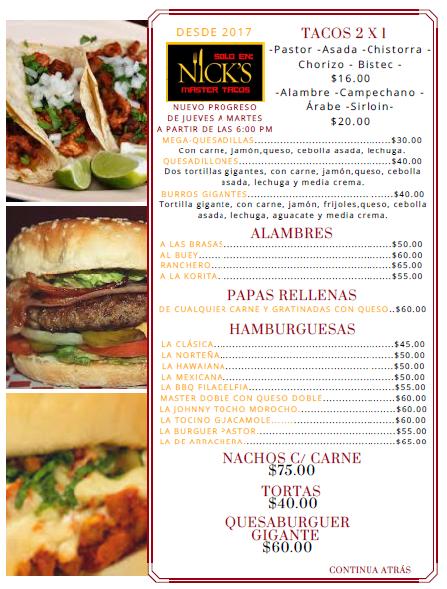 Menu at Master Tacos. restaurant, Nuevo Progreso