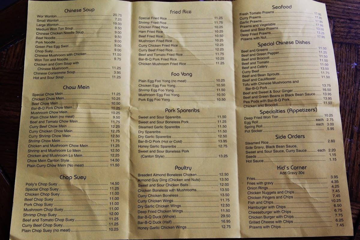 Menu at Polly's Cafe, Terrace