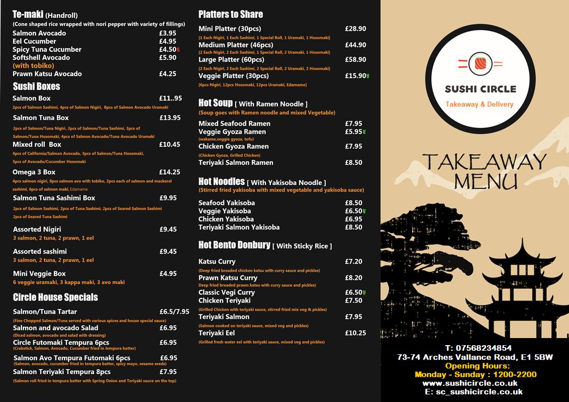 Menu at Sushi Circle (Whitechapel) restaurant, London, 73 - 74