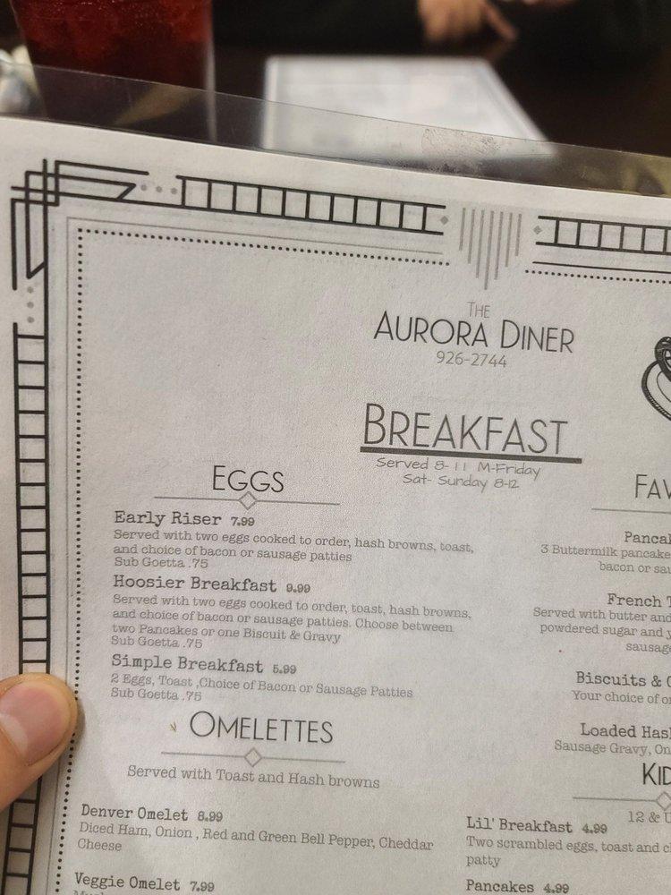 Menu at The Aurora Diner restaurant, Aurora