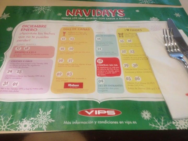 Menu at VIPS restaurant, Madrid, Calle de Fuencarral
