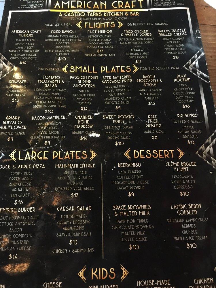 Menu at American Craft Kitchen & Taproom pub & bar, Coral Springs
