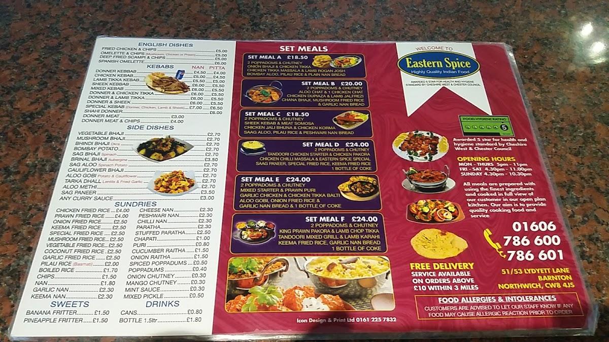 Menu at Eastern Spice fast food, Northwich