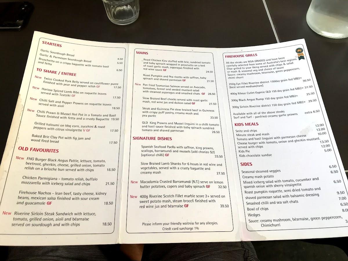 Menu at Firehouse Grill steakhouse, Mortdale