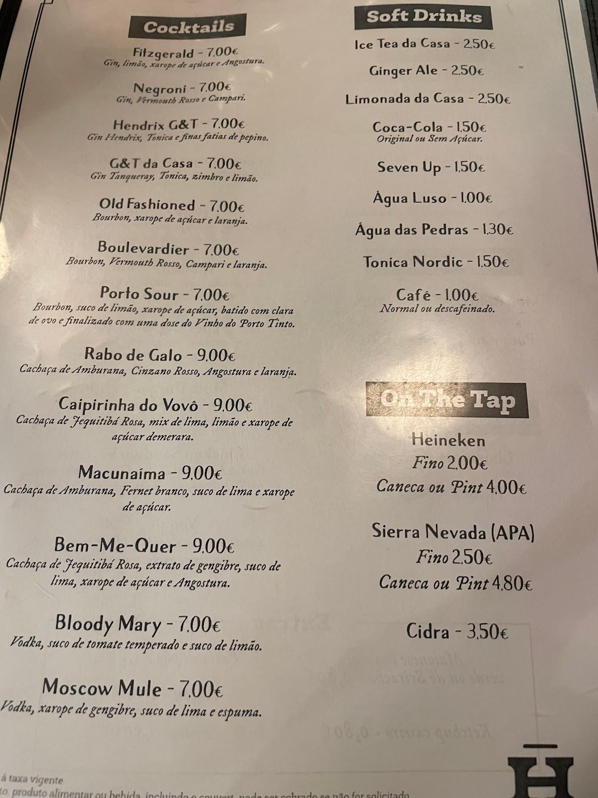 Menu em Holy Sandwich Shop restaurante, Porto