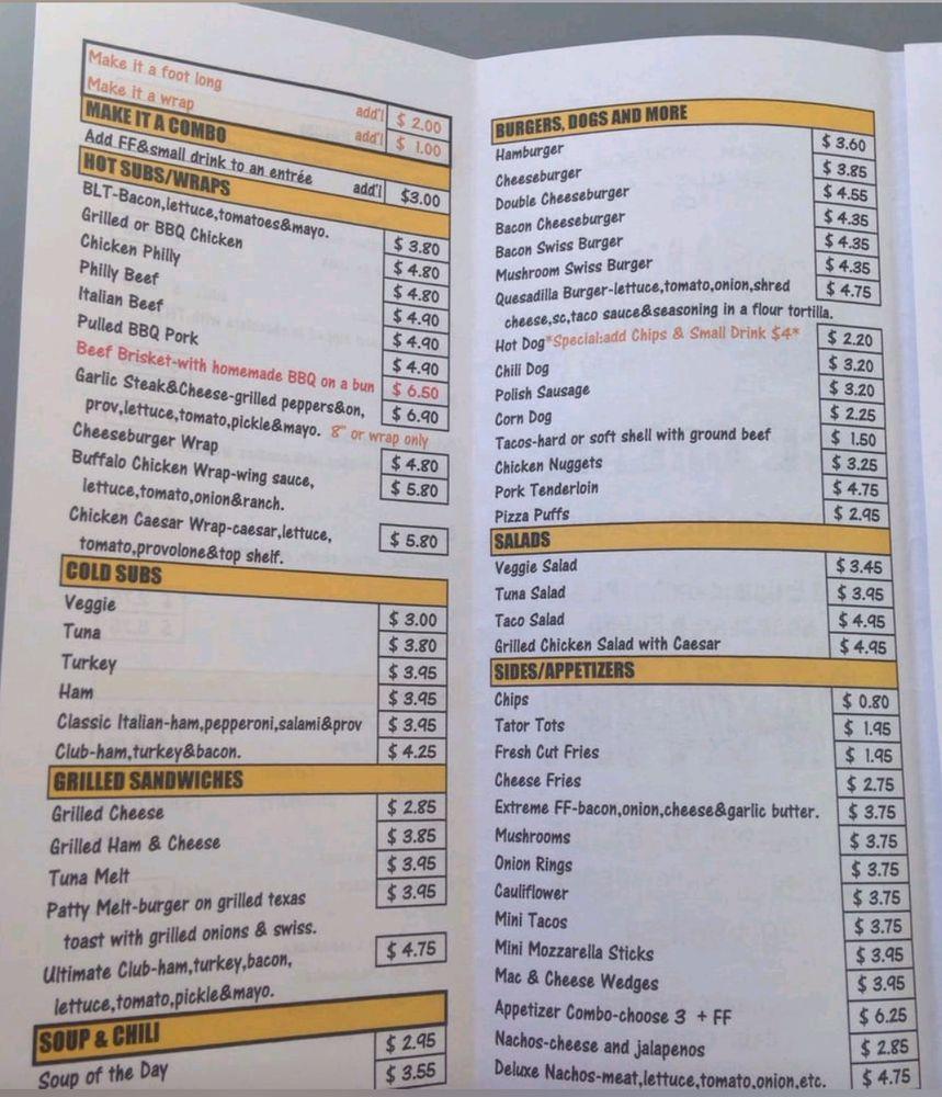 Menu at Screamers Ice Cream fast food, Shabbona