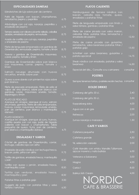 Menu at Nordic Cafe & Brasserie, Torrevieja