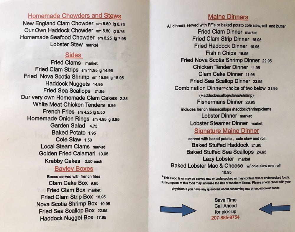Menu at Bayley's Seafood Restaurant, Scarborough