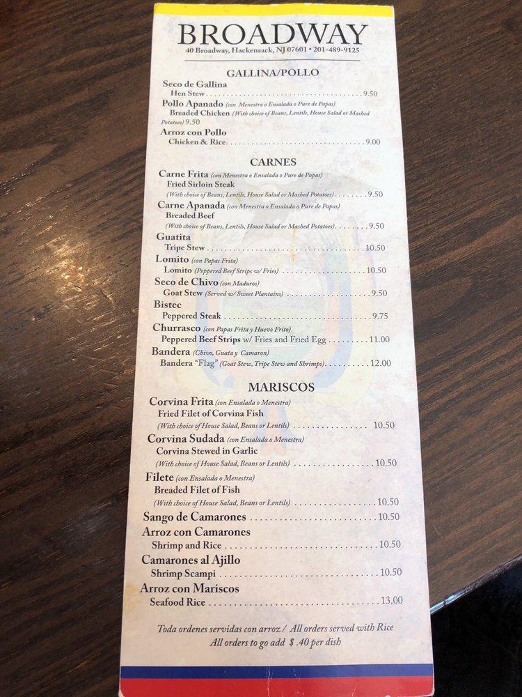 Menu at Broadway Deli restaurant, Hackensack