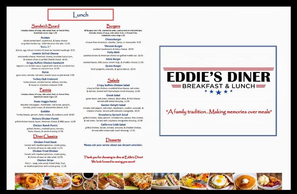 Menu at Eddie's Diner restaurant, Plano