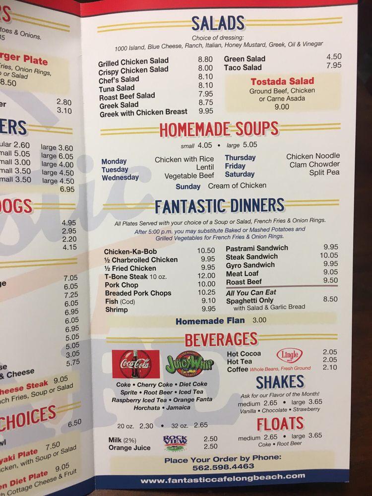 Menu at Fantastic Cafe., Long Beach, N Studebaker Rd