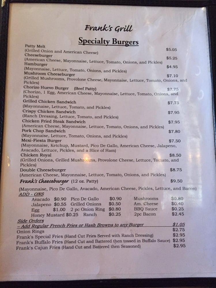 Menu at Frank's Grill restaurant, Houston, Telephone Rd # 100