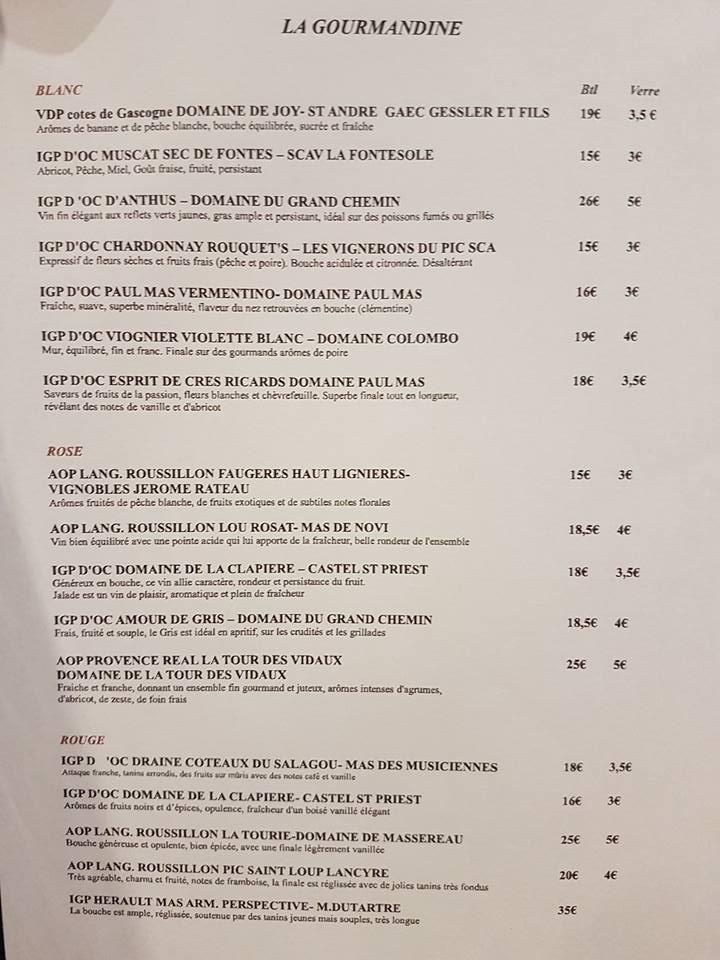 Carta del restaurante La Gourmandine, Balaruc-les-Bains, Ancienne Gare ...