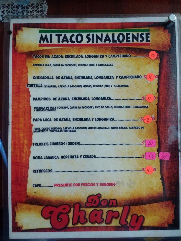 Menu at MI TACO Sinaloense restaurant, Mexico City