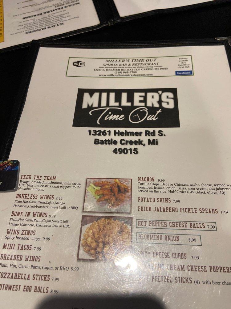 Menu at Miller's Time-Out restaurant, Battle Creek