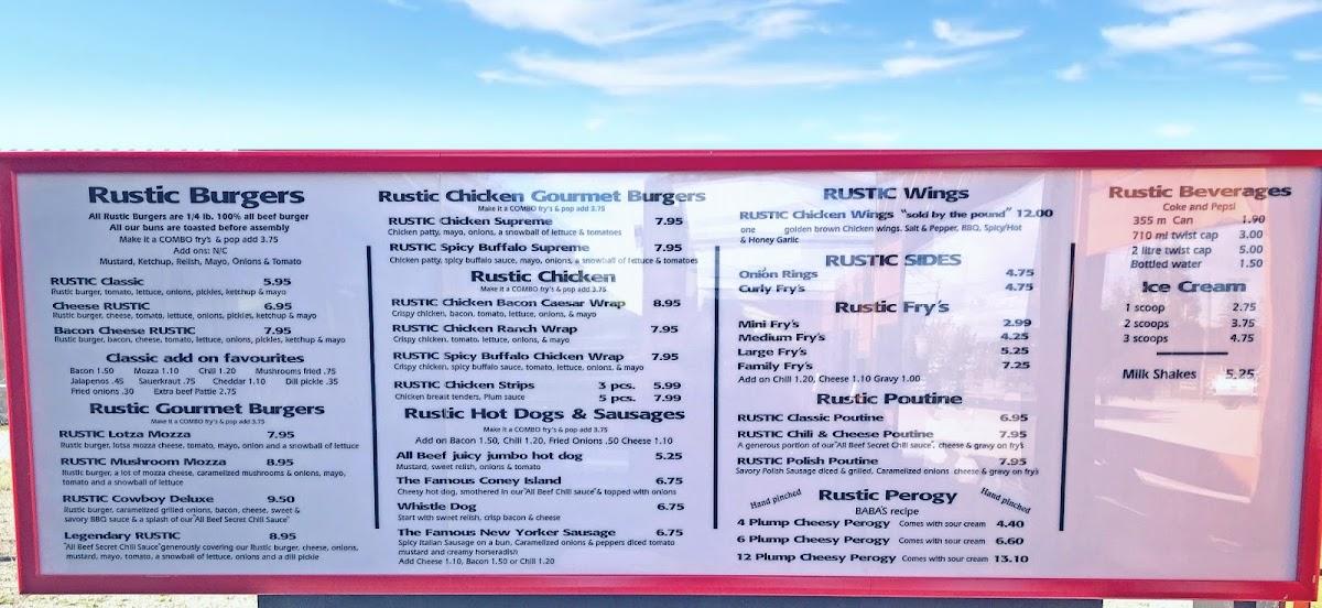 Menu at The Rustic Grill restaurant, Chesley