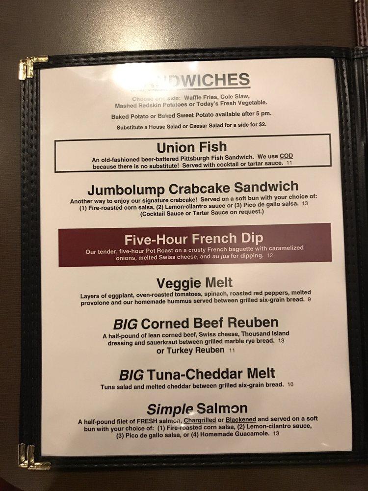 Menu at Union Grill Oakland restaurant, Pittsburgh, 413 S Craig St