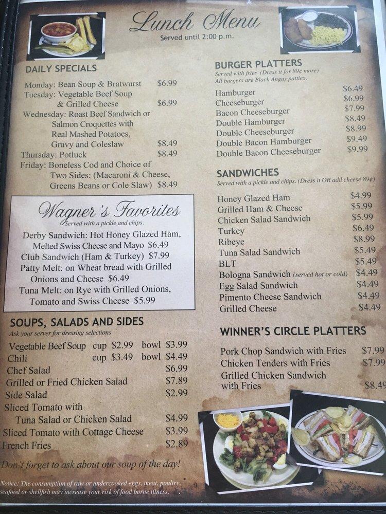 Menu at Wagner's Pharmacy restaurant, Louisville