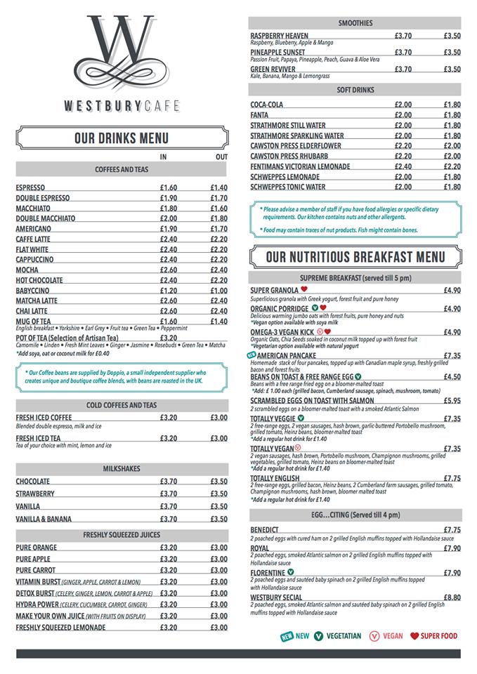 Menu at Westbury Cafe., London, 40 Westbury Ave