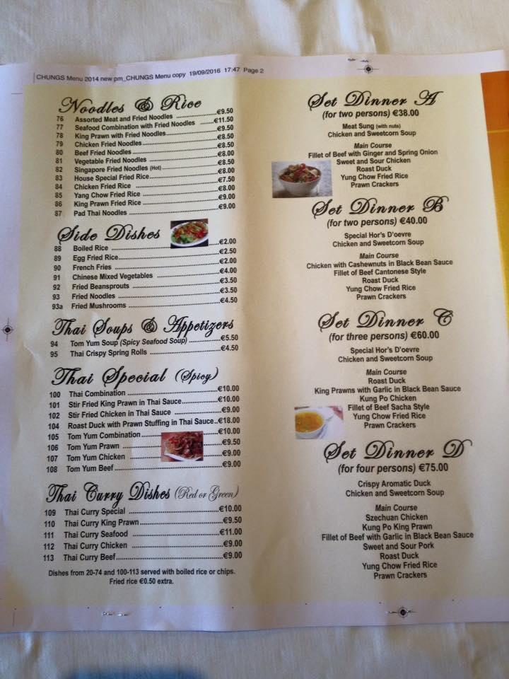 Menu at Chung's Chinese Restaurant, Donabate, Unit 1