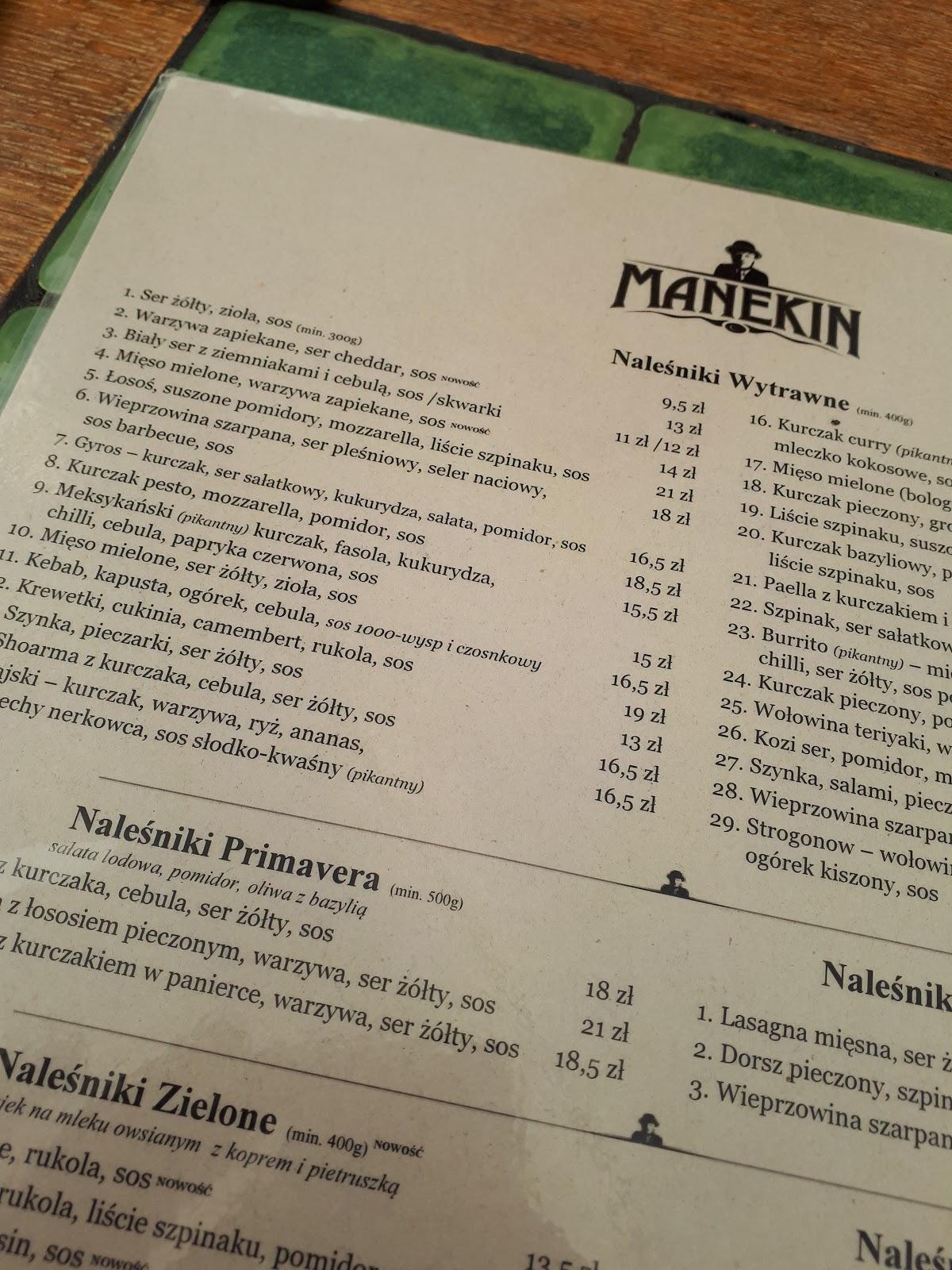 Menu at Manekin Toruń Rynek Staromiejski Naleśnikarnia restaurant ...