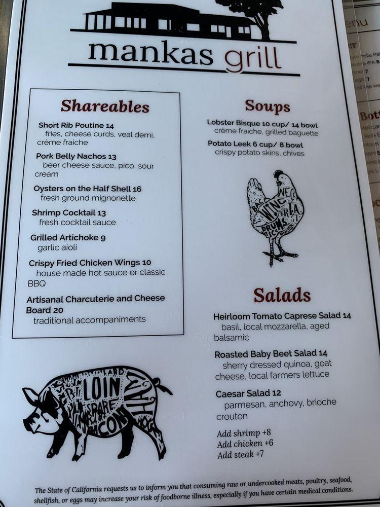 Menu at Mankas Grill steakhouse, Fairfield