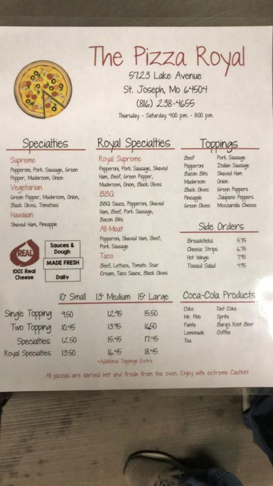 Menu at Pizza Royal pizzeria, Saint Joseph