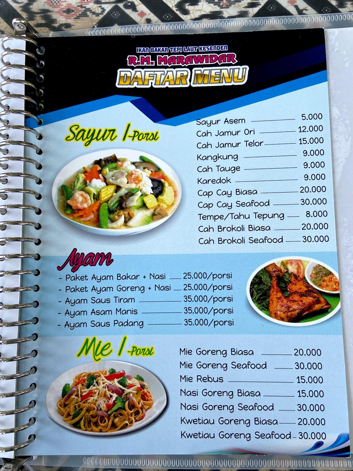Menu at RM MARAWIDAR restaurant, Cirebon