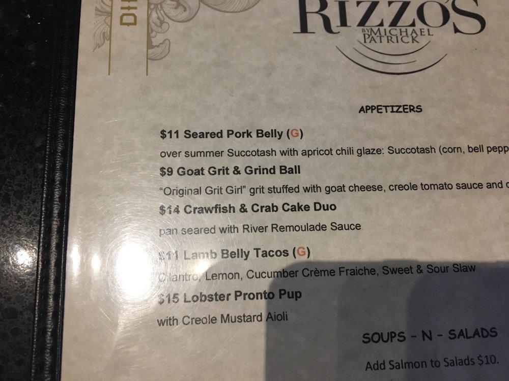 Menu at Rizzo's By Michael Patrick restaurant, Memphis, 492 S Main St
