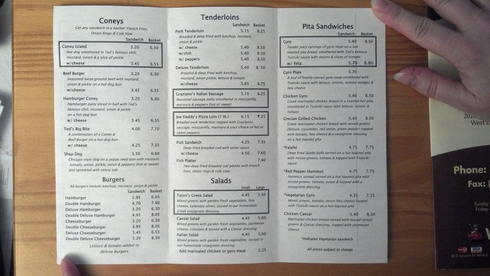 Menu at Teds Coney Island West fast food, Urbandale