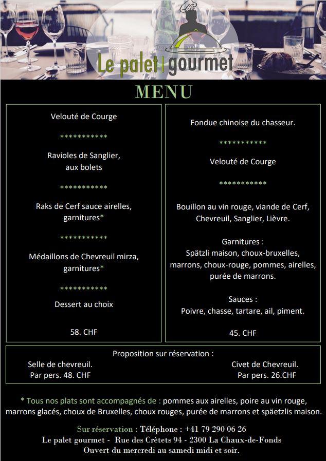 Menu au le Palet Gourmet, La Chaux-de-Fonds