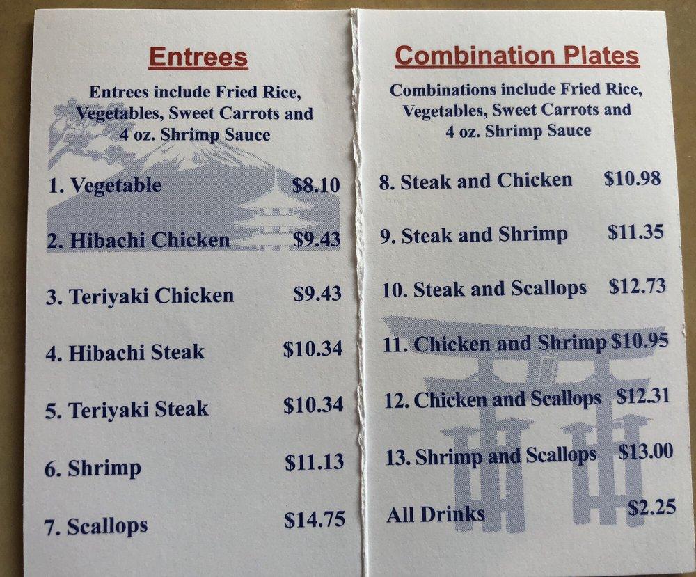 Menu at Fuji Japanese Grill restaurant, Knoxville