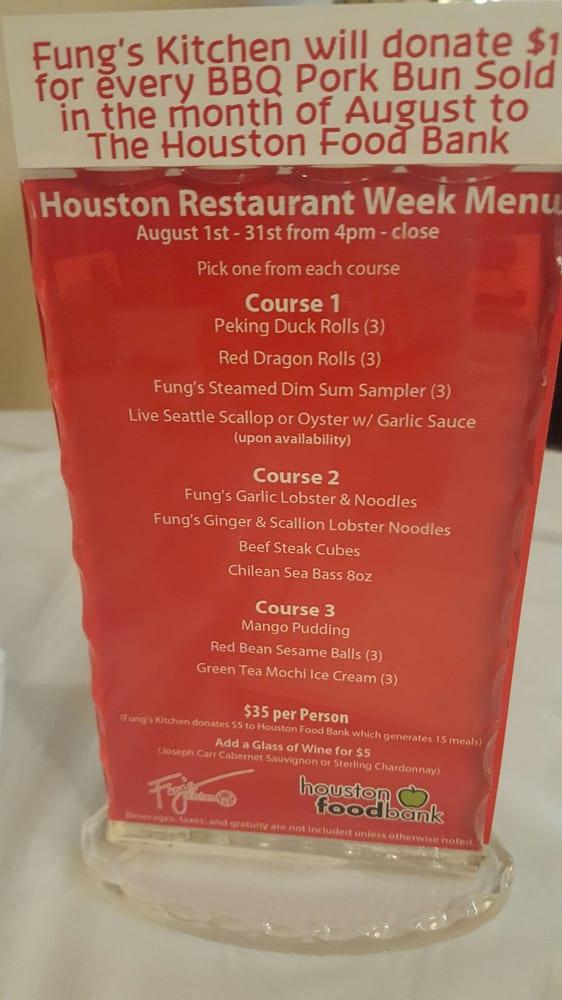 Menu at Fung's Kitchen restaurant, Houston