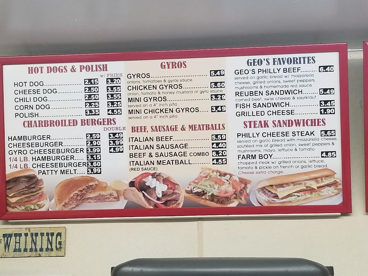Menu at Geo's Gyros fast food, Burbank