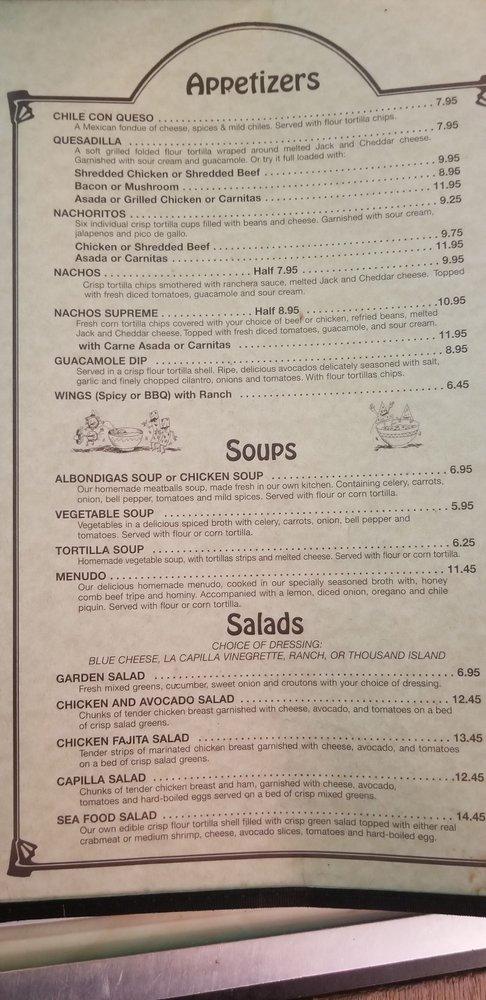 Menu at La Capilla Mexican Restaurant, Huntington Beach