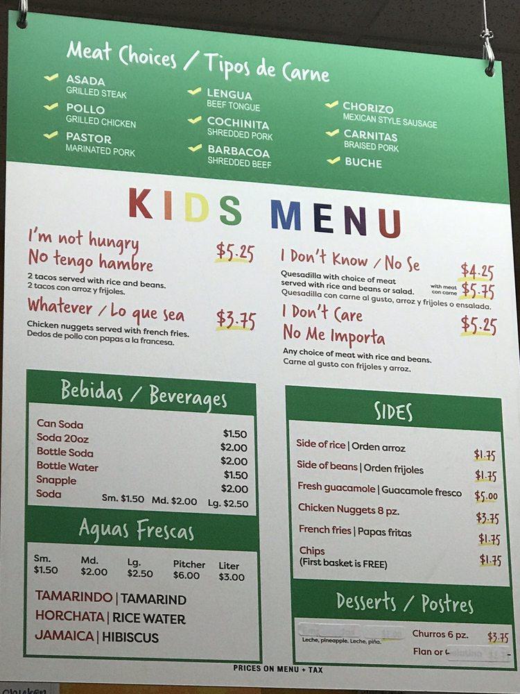 Menu at Mr Taco restaurant, Meriden, 69 Miller St